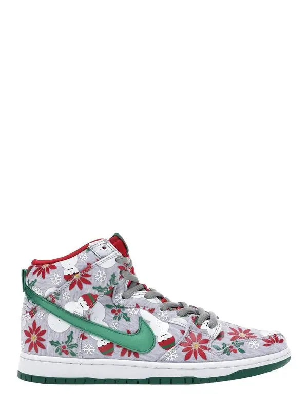 Nike Dunk High Concepts Ugly Christmas Sweater Sneakers - Grey Heather/pine Green/university Red