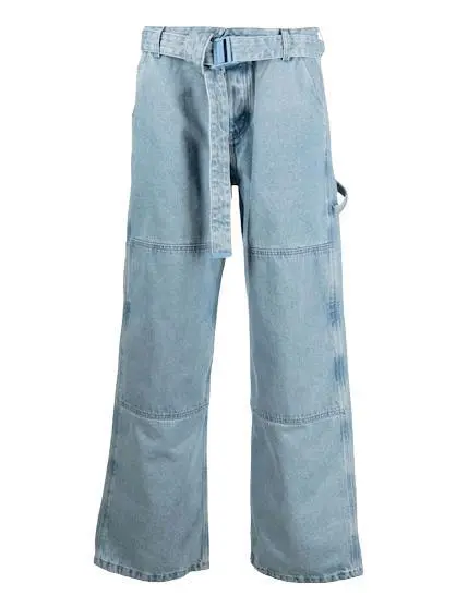 Off-White Wide-leg Denim Jeans With Belt - Medium Blue