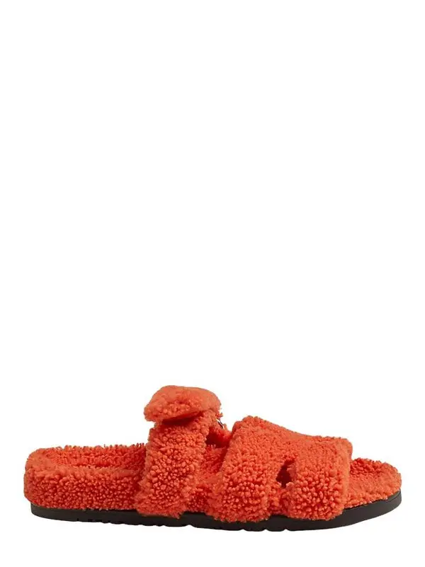 Hermès Chypre Woolskin Sandals - Orange/black