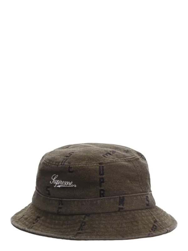Supreme Logo Stripe Jacquard Denim Crusher Hat - Brown