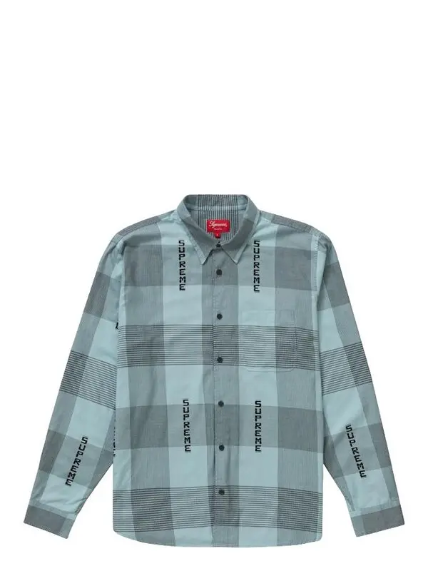Supreme Logo Plaid Shirt - Light Blue