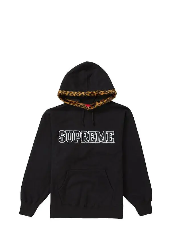 Supreme Leopard Trim Hooded Sweatshirt - Black