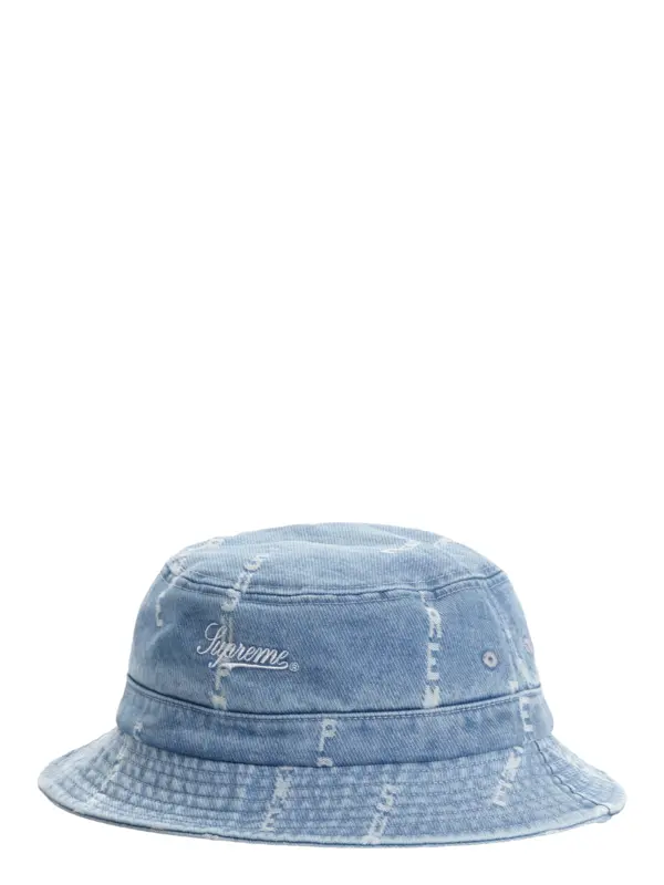 Supreme Logo Stripe Jacquard Denim Crusher Hat - Blue