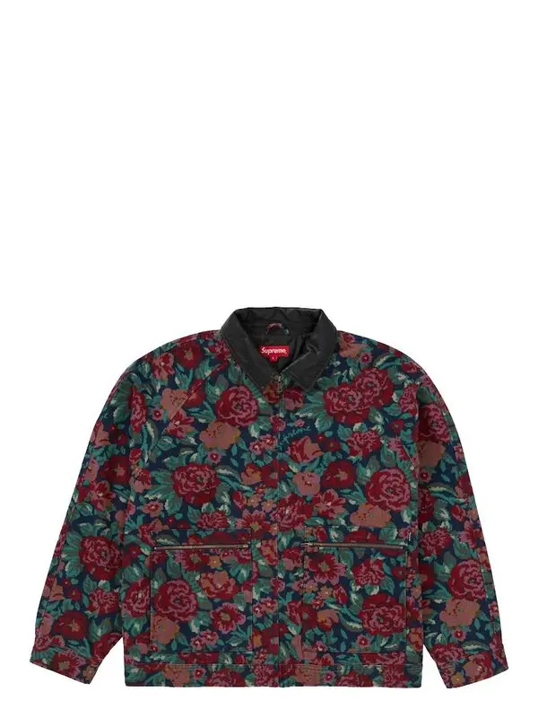 Supreme Floral Work Jacket With Leather Collar - Digi Floral