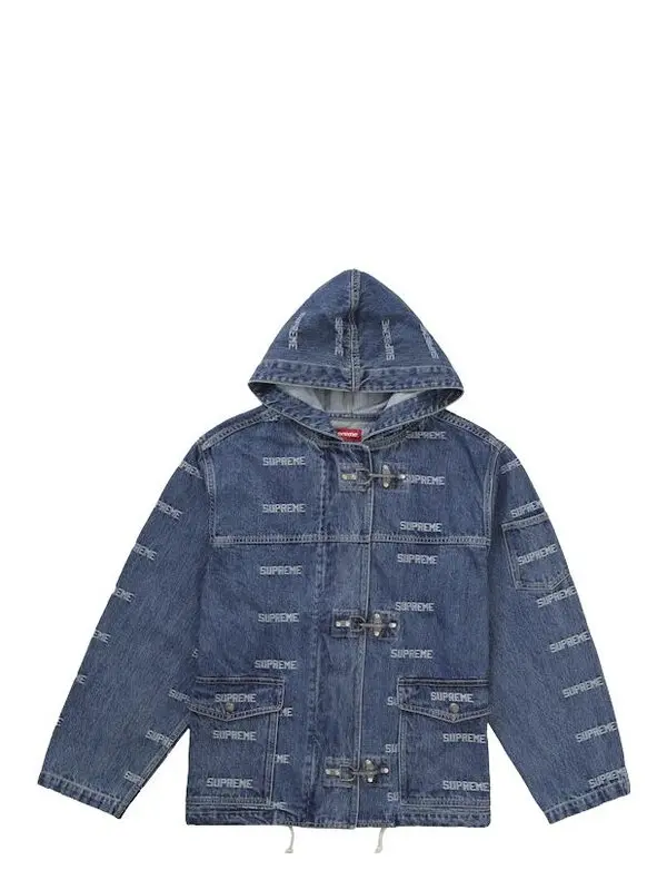 Supreme Logo Denim Turnout Jacket - Blue