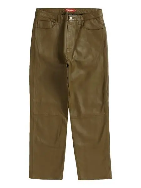 Supreme Leather 5-pocket Jean - Olive