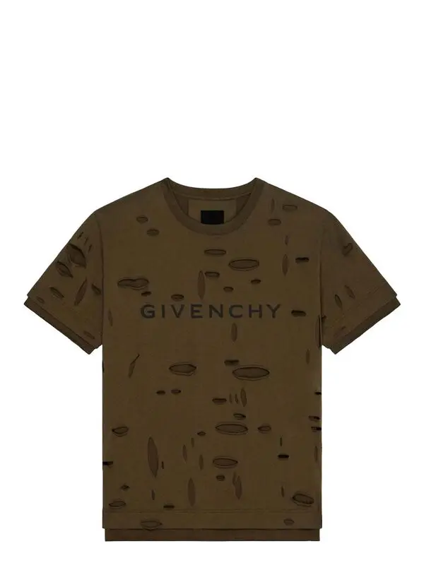 Givenchy 2 Layers Classic Fit Hole T-shirt - Khaki