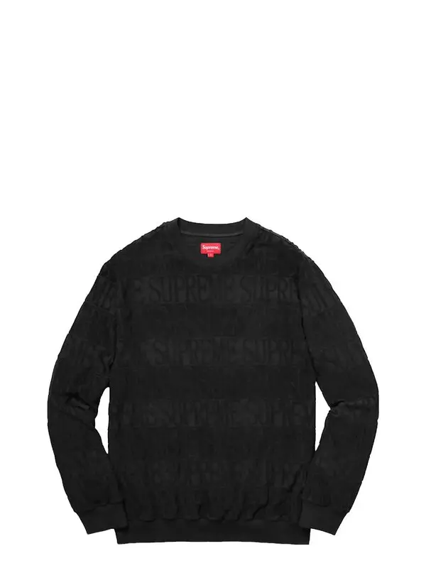 Supreme Logo Stripe Terry Crewneck Sweatshirt - Black