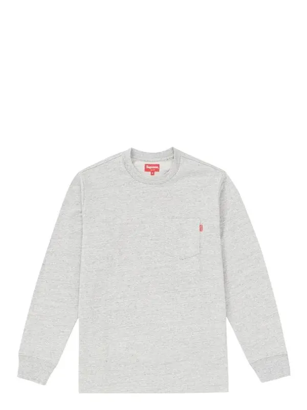 Supreme Long Sleeve Pocket Tee Shirt - Heather Grey