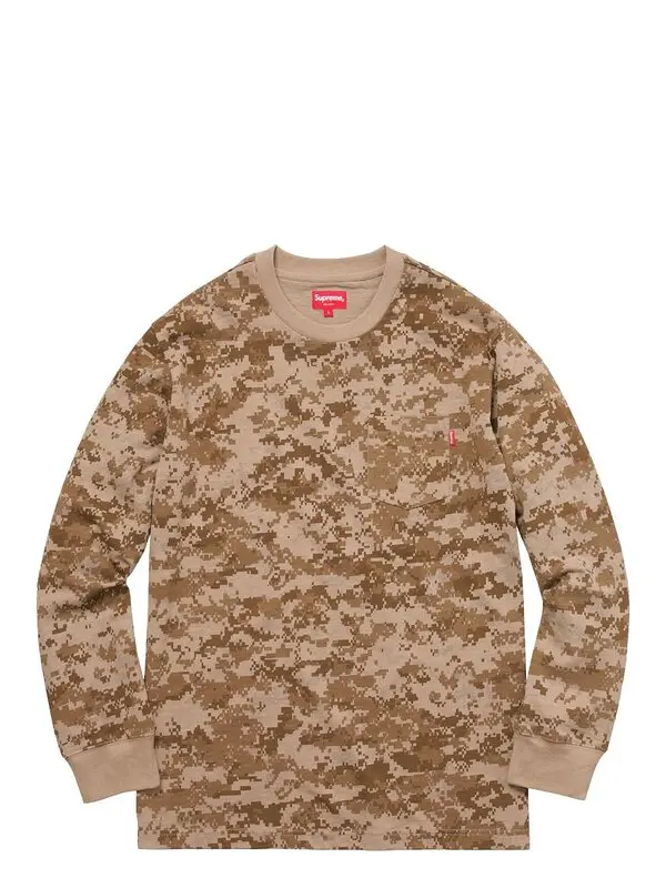 Supreme Long Sleeve Pocket Tee Shirt - Tan Digi Camo