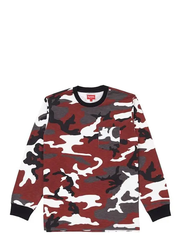 Supreme Long Sleeve Pocket Tee Shirt - Red Camo