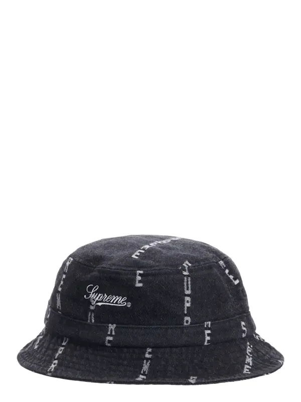 Supreme Logo Stripe Jacquard Denim Crusher Hat - Black