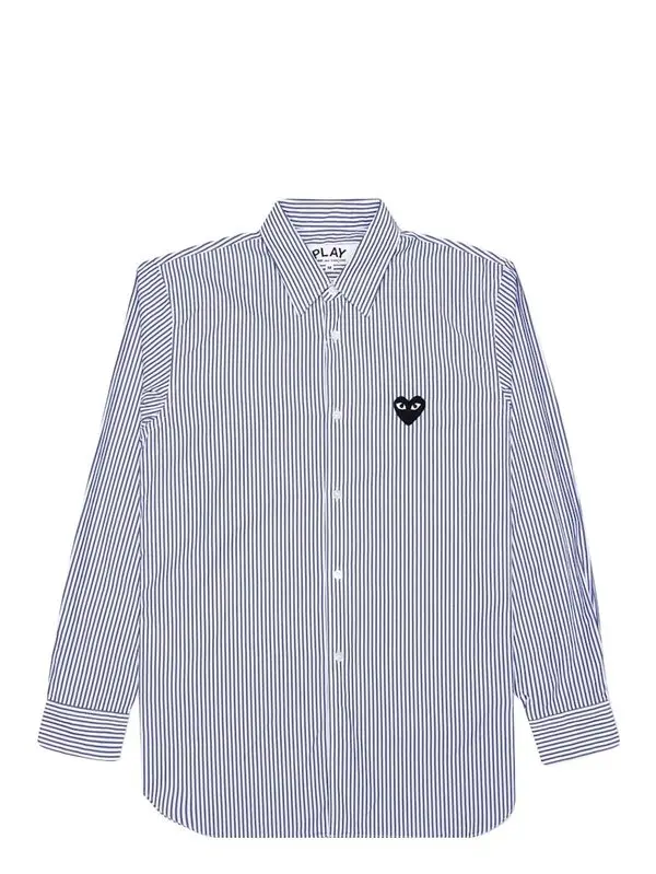 Play Comme Des Garcon Black Emblem Striped Button Up Shirt - Blue/white