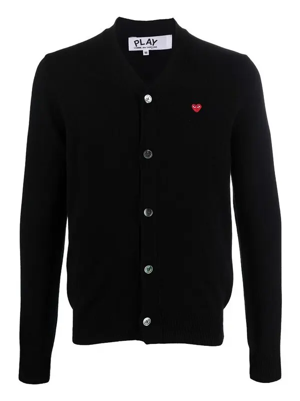Play Comme Des Garcon Fine Knit Wool Cardigan - Black/red