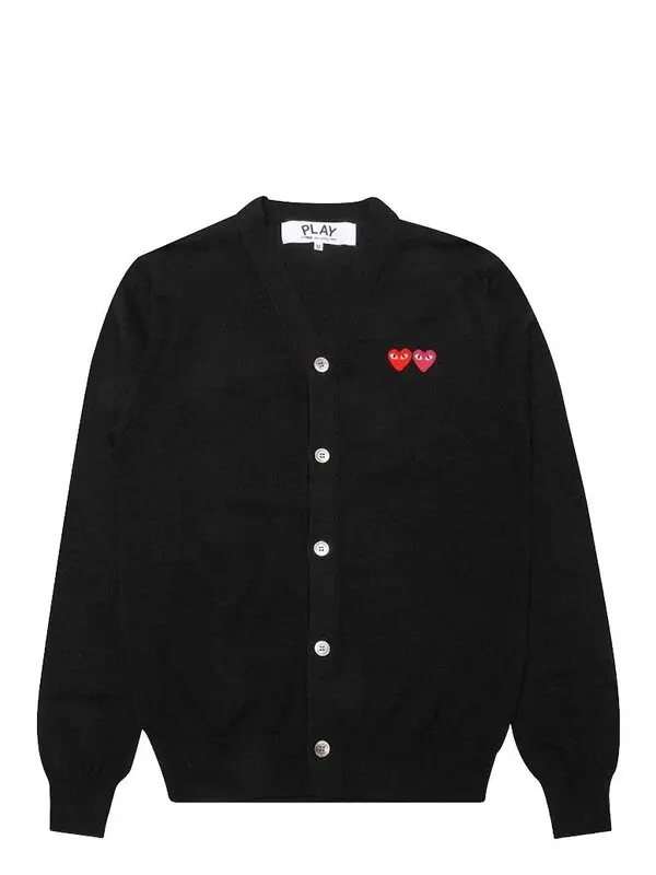 Play Comme Des Garcon Double Heart Cardigan - Black