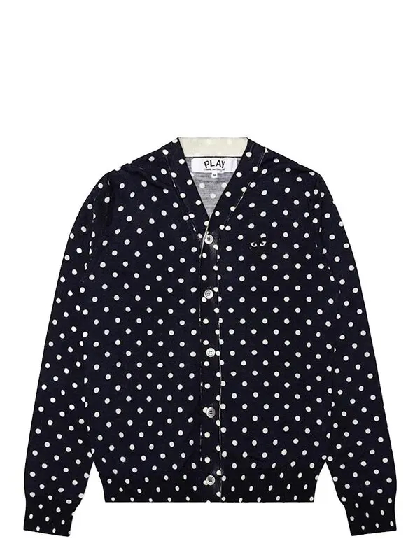 Play Comme Des Garcon Polka Dot Cardigan Sweater - Navy Blue