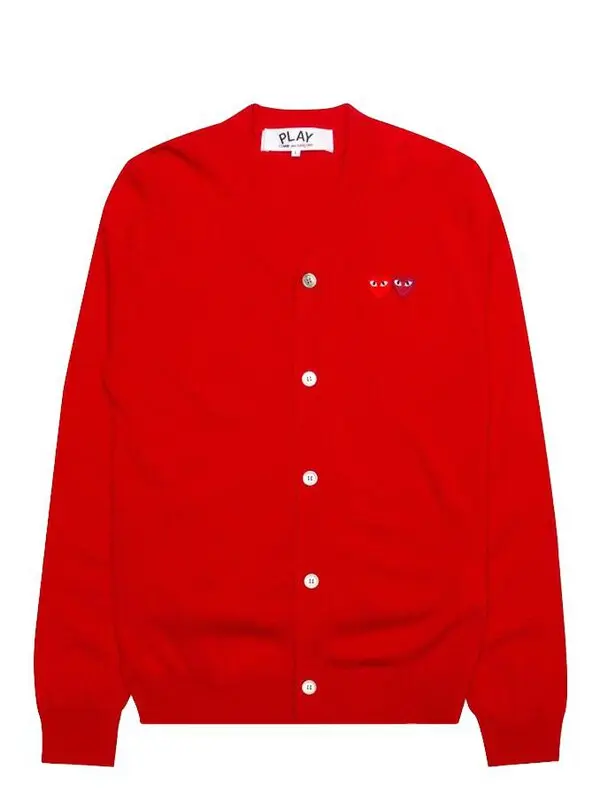 Play Comme Des Garcon Double Heart Cardigan Sweater - Red