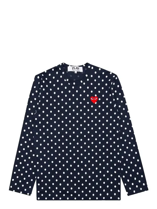 Play Comme Des Garcon Polka Dot Long Sleeve T-shirt - Navy Blue