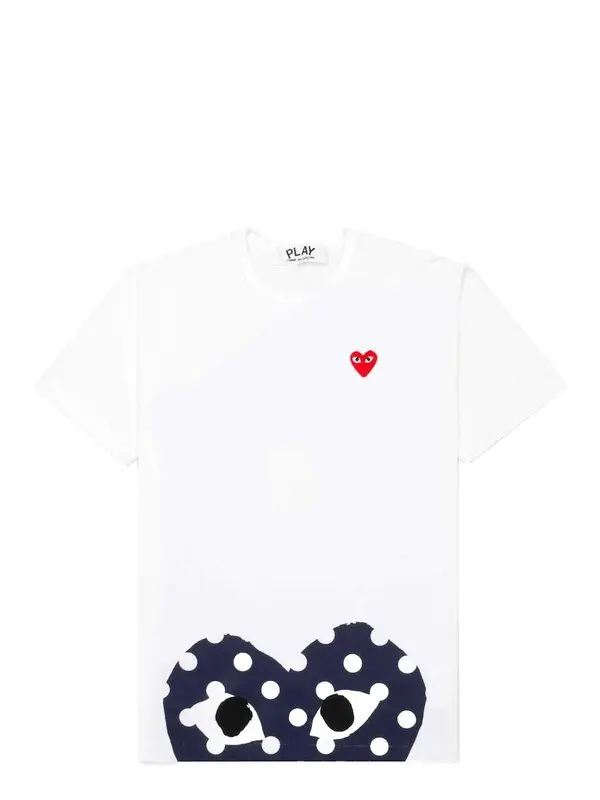 Play Comme Des Garcon Polka Dot Navy Half Heart T-shirt - White