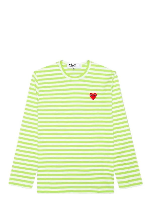 Play Comme Des Garcon Pastelle Striped Long Sleeve T-shirt - Green/white