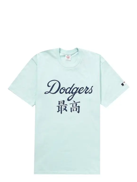 Supreme Mlb Los Angeles Dodgers Kanji Teams Tee Shirt - Pale Blue
