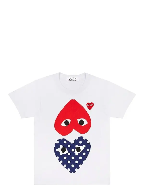 Play Comme Des Garcon Polka Dot With Upside Down Heart T-shirt - White