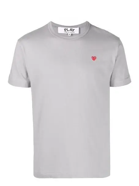 Play Comme Des Garcon Logo Patch Shortsleeve Tee Shirt - Grey/red