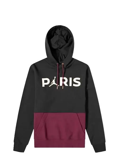 JORDAN X Paris Saintgermain Fleece Pullover Hoodie - Black Bordeaux