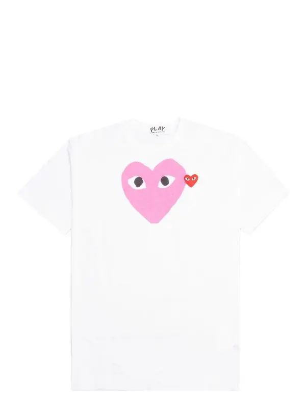 Play Comme Des Garcon Red Emblem Heart T-shirt - White/pink