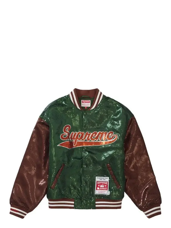 Supreme Mitchell & Ness Sequin Varsity Jacket - Green