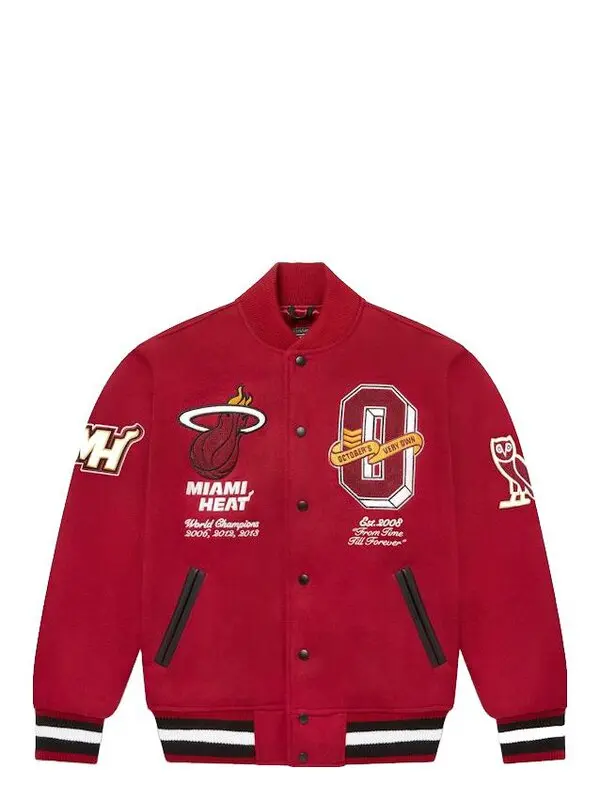 OVO X Nba Heat Varsity Jacket - Red