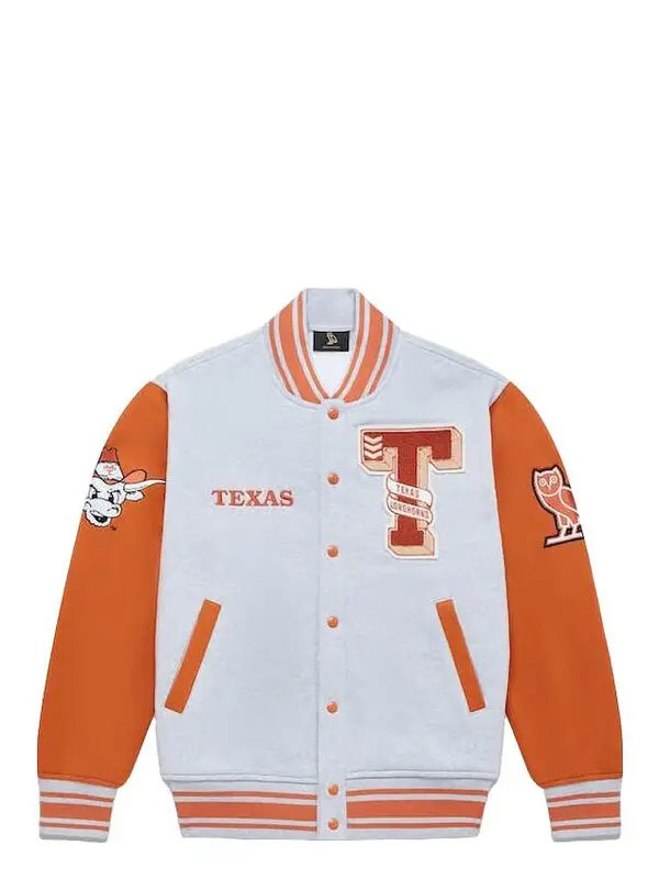 OVO X Ncaa Texas Longhorns Varsity Fleece Jacket - Heather Grey