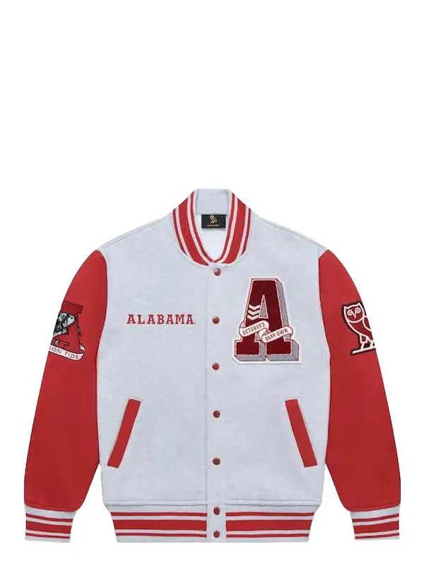 OVO X Ncaa Alabama Crimson Tide Fleece Varsity Jacket - Heather Grey