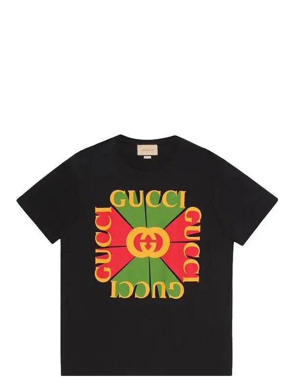 Gucci Oversized Vintage Logo Print Tshirtyellow - Black/green/red