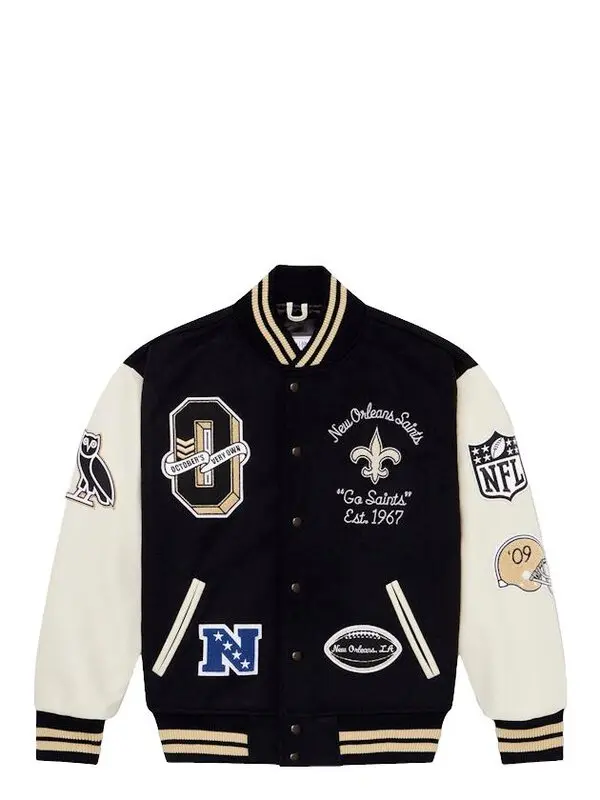 OVO X Nfl New Orleans Saints Varsity Jacket - Black