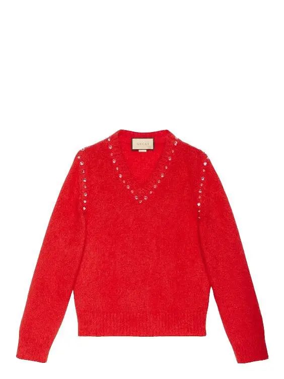 Gucci Mohair Studded Sweater - Red