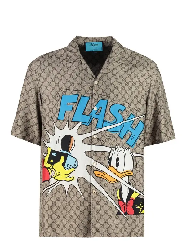 Gucci X Disney Donald Duck Monogram Silk Shirt - Beige