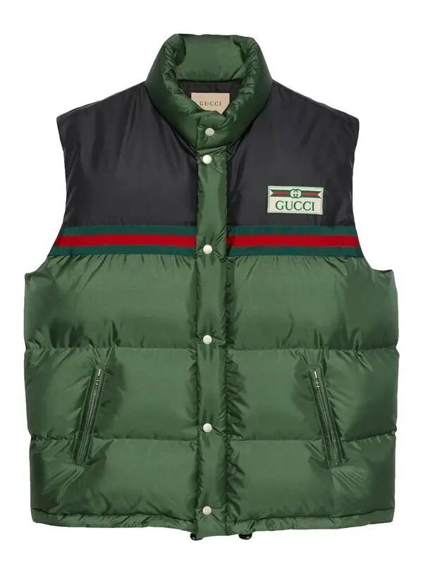 Gucci Web Stripe Padded Down Gilet - Ivy Green/navy Blue/red