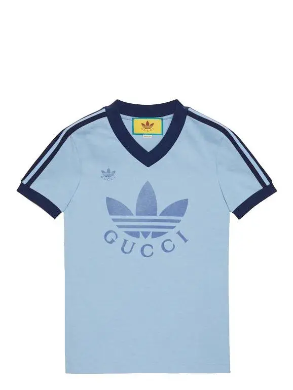 Gucci X Adidas V-neck T-shirt - Light Blue
