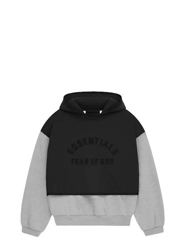 Fear Of God Essentials Nylon Fleece Hooded Sweater - Light Heather Grey/jet Black