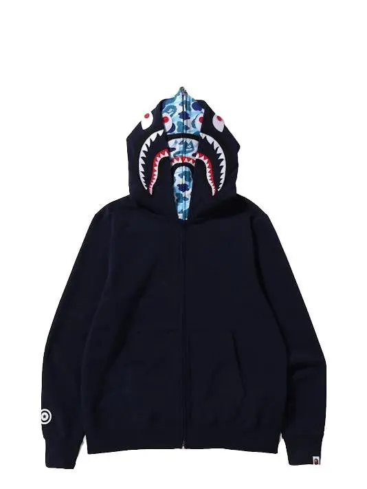 BAPE Abc Camo Shark Wide Fit Full Zip Double Hoodie - Navy Blue