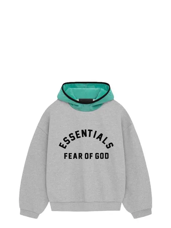 Fear Of God Essentials Nylon Fleece Hoodie - Light Heather Grey/mint Leaf