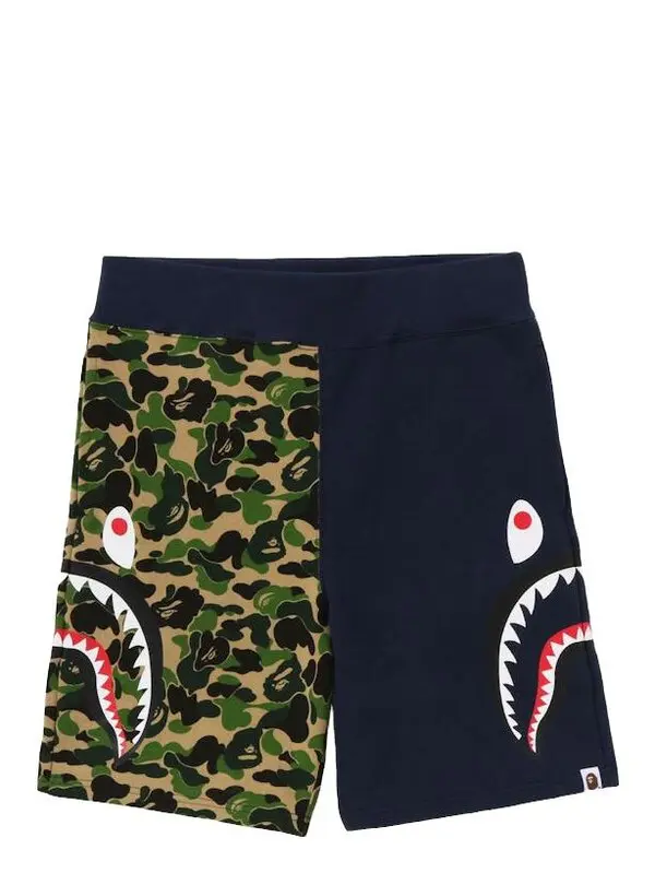 BAPE Abc Camo Side Shark Sweat Shorts - Green/navy Blue