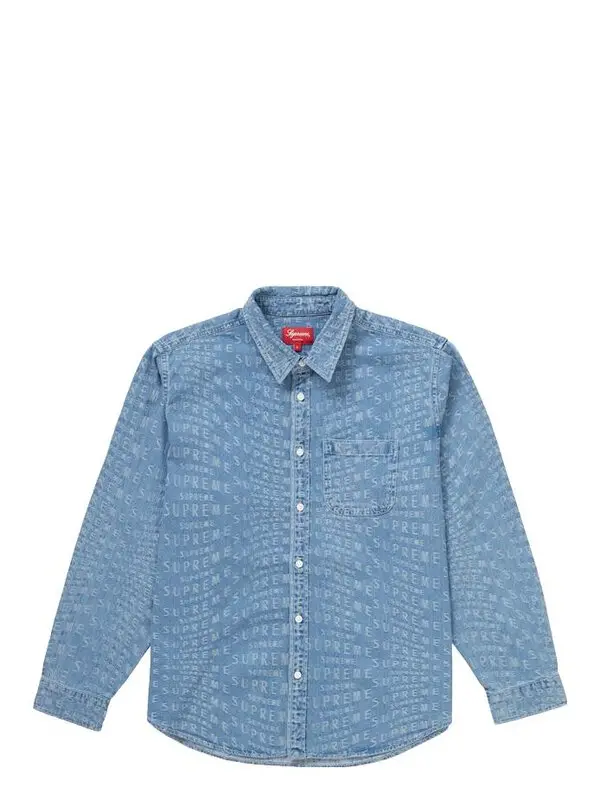 Supreme Warp Jacquard Logos Denim Shirt - Blue