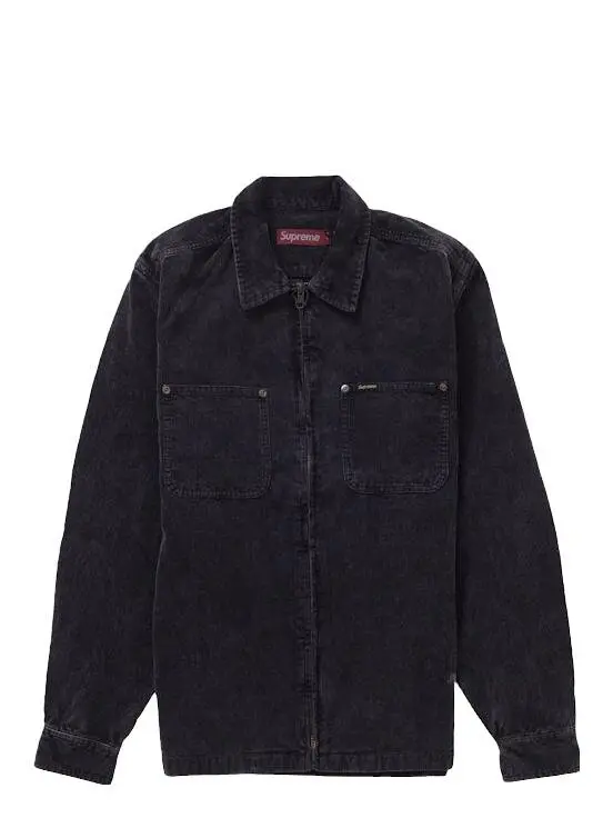 Supreme Washed Corduroy Zip Up Shirt - Black