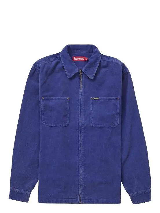 Supreme Washed Corduroy Zip Up Shirt - Blue