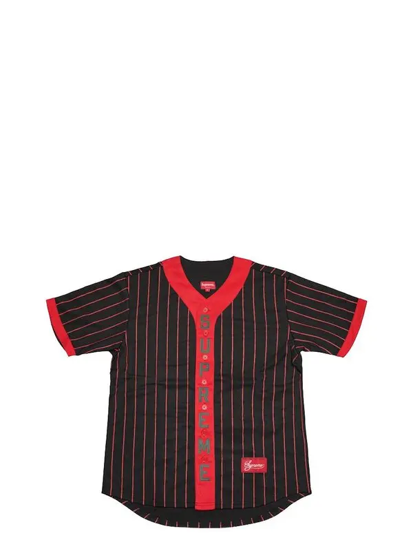 Supreme Vertical Logo Baseball Jersey - Black/red