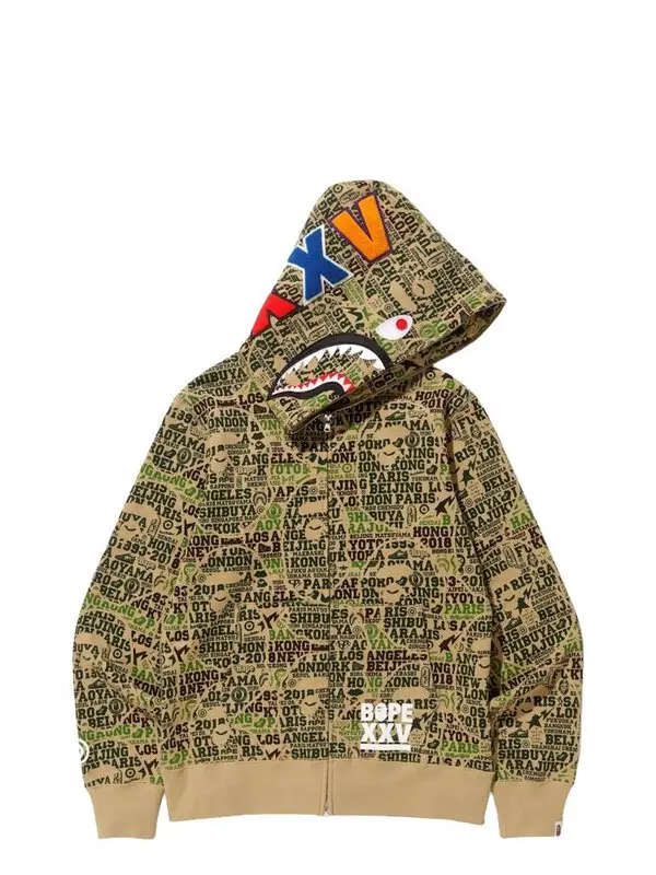 BAPE Xxv Cities Camo Shark Full Zip Hoodie - Green