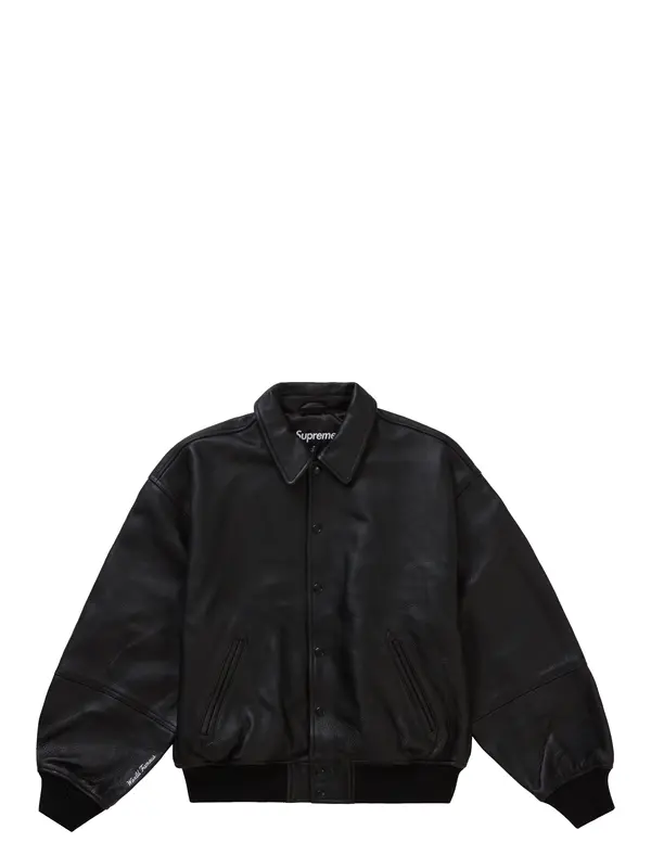 Supreme Goretex Infinium Windstopper Leather Varsity Jacket - Black