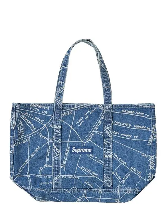 Supreme Gonz Map Denim Tote - Washed Blue